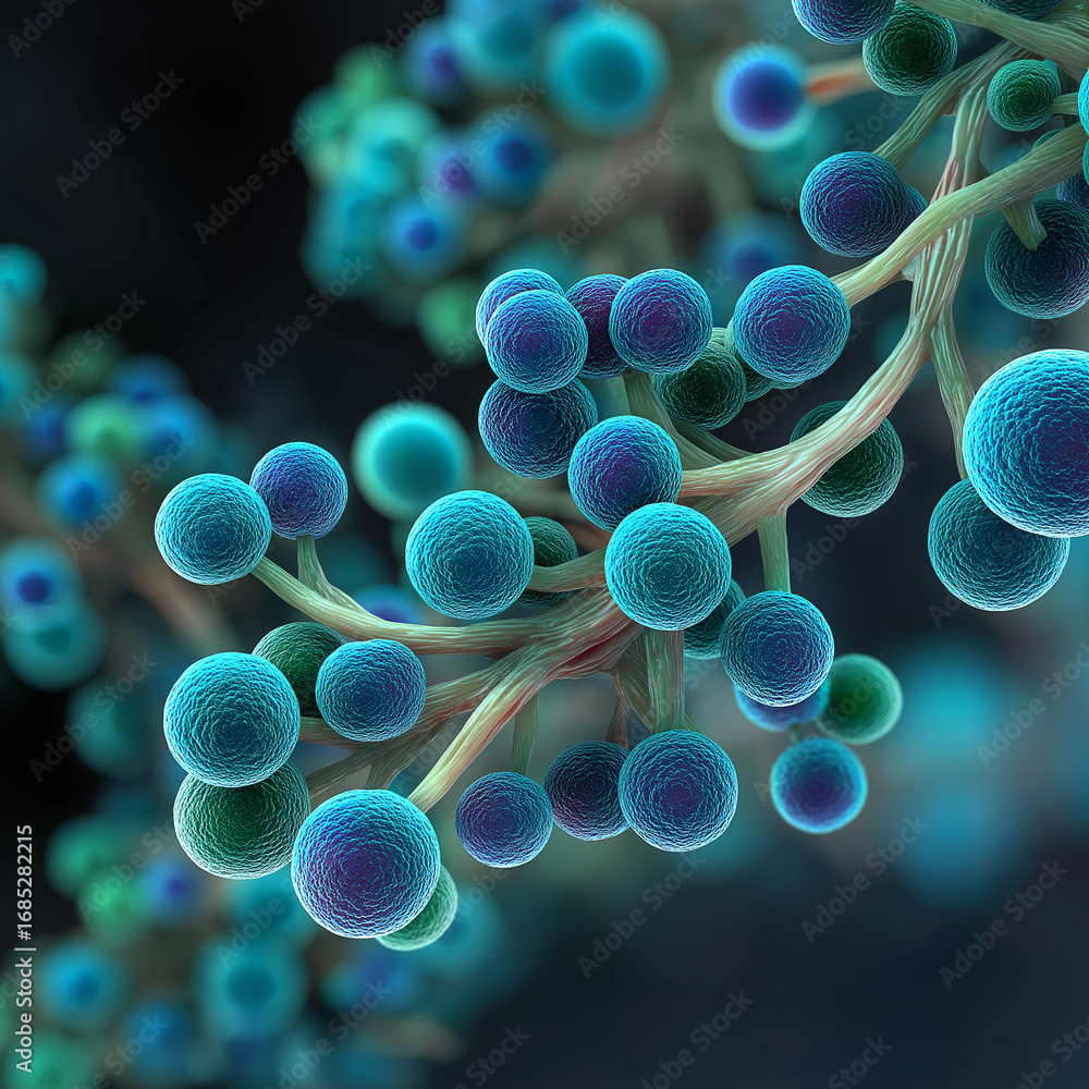 Candida fungi, generative ai illustration showing budding yeast cells ...