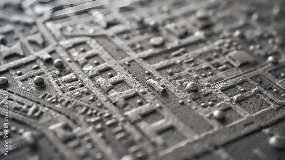 Detailed Metallic City Map Showing Urban Planning and Infrastructure ...