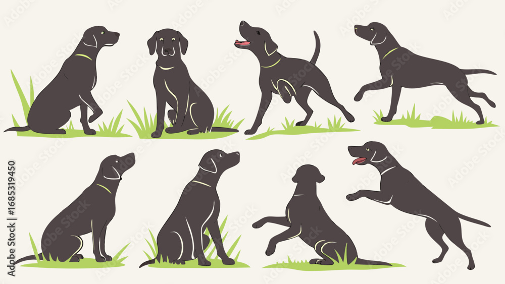 Стоковое векторное изображение «Black labrador retriever dogs vector ...