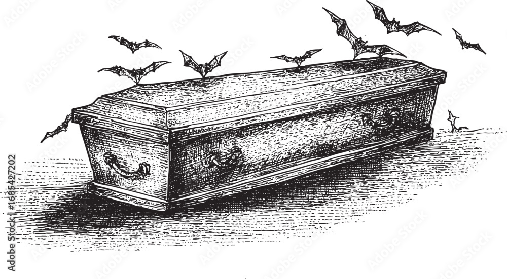 Coffin drawing for Halloween. You can use this vector illustration in ...