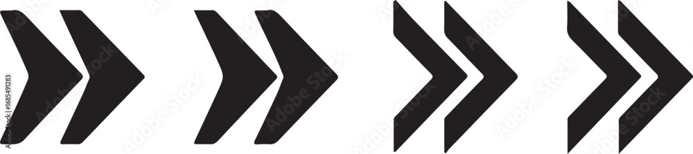 A simple, graphic image showing four sets of stylized black chevrons or ...