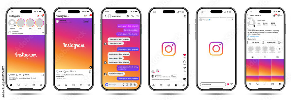 Instagram post story reels direct live explore profile mockup with ...