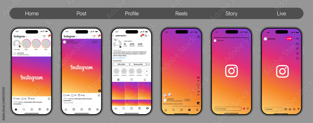 Instagram post reels story live mockup with updated grid size and new ...