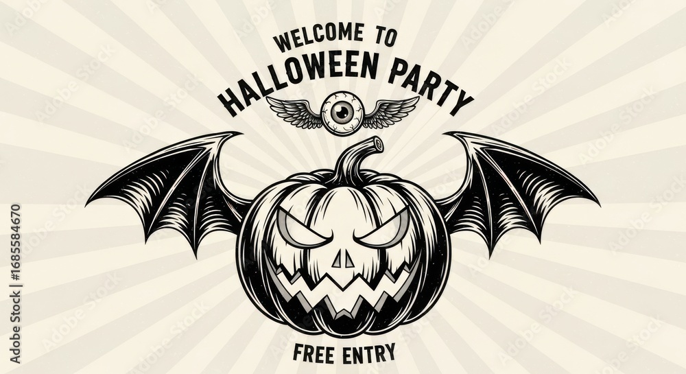 Welcome to halloween party with jack o lantern and free entry Stock ...