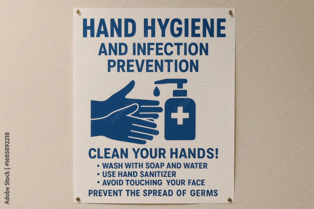 Foto de Stock Sign promoting hand hygiene and infection prevention ...
