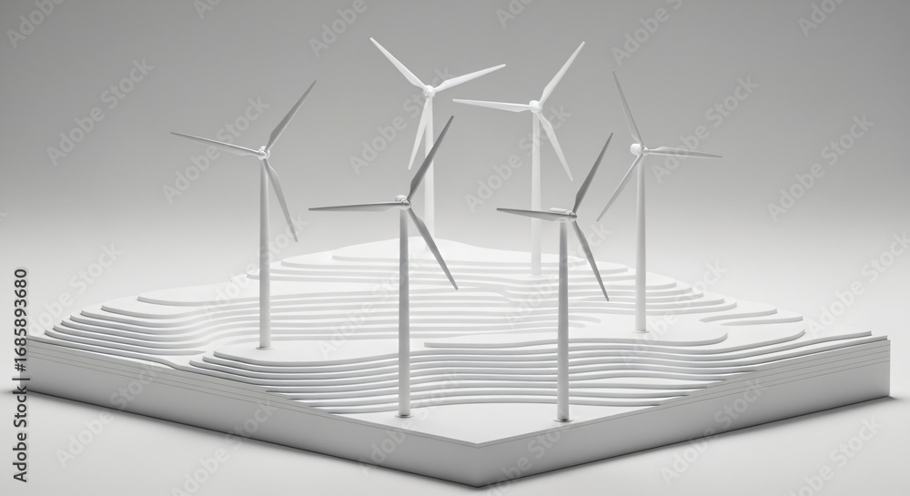 Stylized, abstract representation of wind turbines positioned across ...