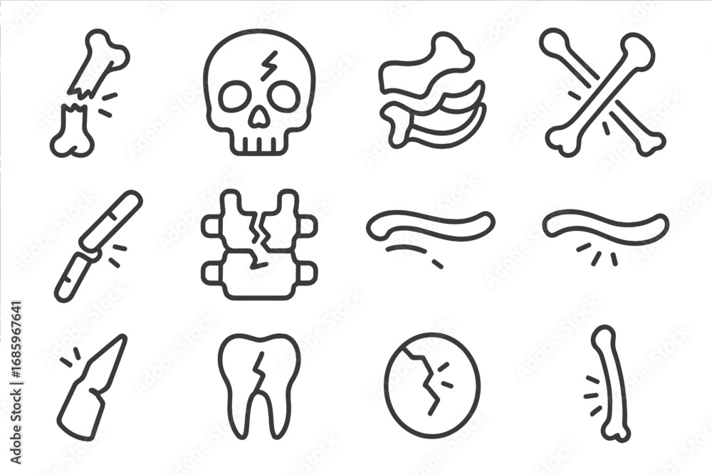 Bone Fragment Icons. Line style icons of bone fragments: broken tibia ...
