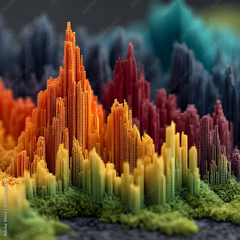 Digital multicolored histogram with growing business concept ...