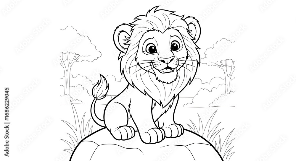 Adorable lion cub coloring page for children. A charming young wild cat ...