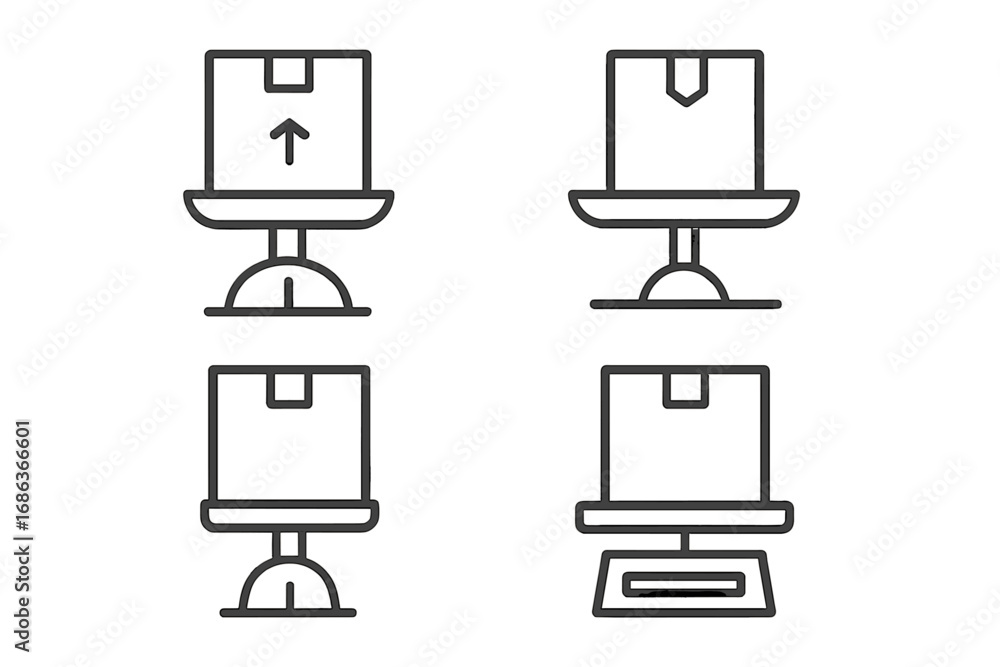 Set of delivery and logistics icons. Package on weighing scale ...