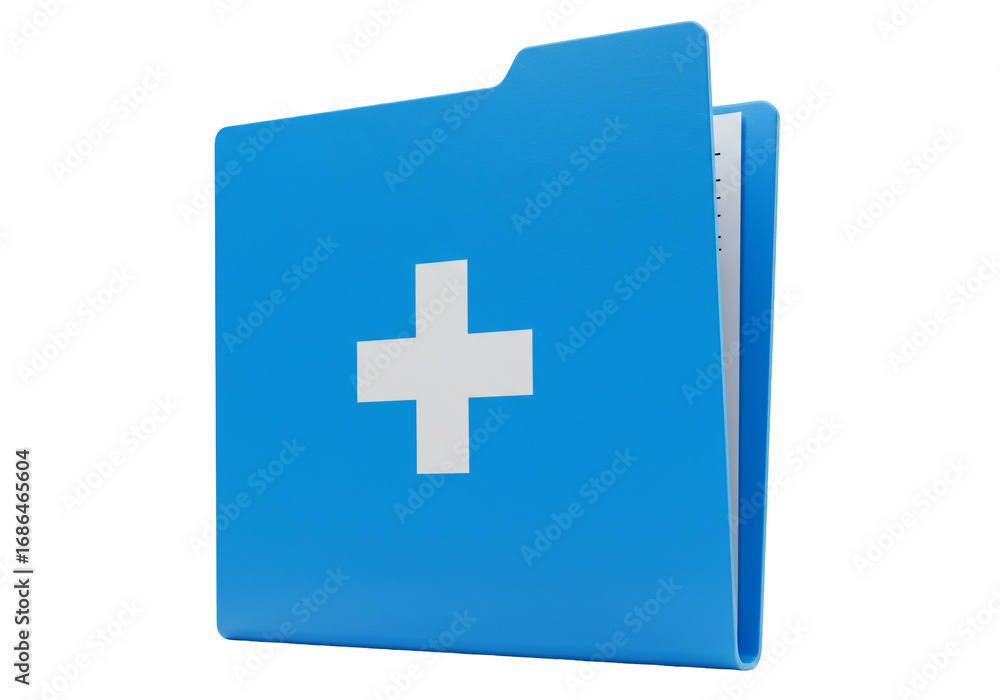 Medical files folder icon blue digital file plus symbol healthcare data ...