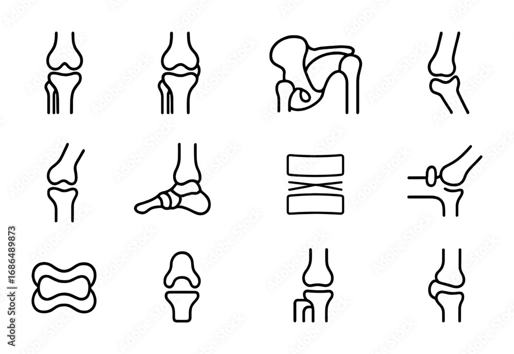 Skeletal Joints Icon Set. Outline icon set of skeletal joints poster ...
