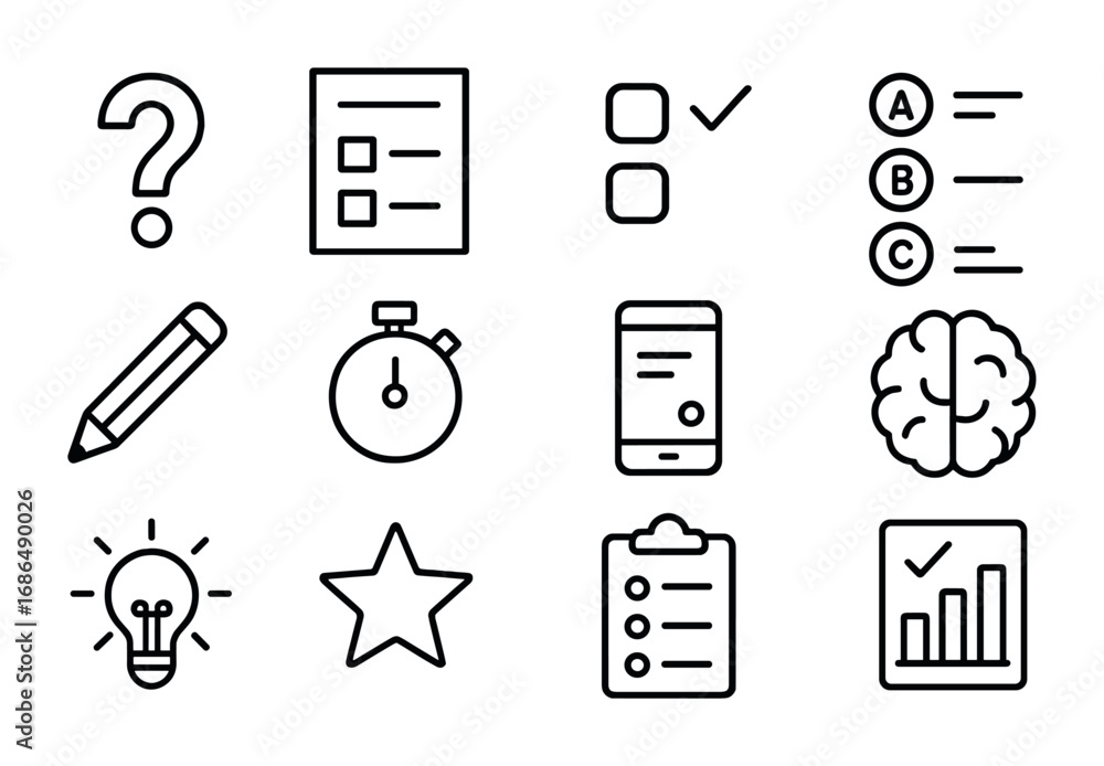 Online Quiz Icons. Outline icon set of online quizzes: question mark ...