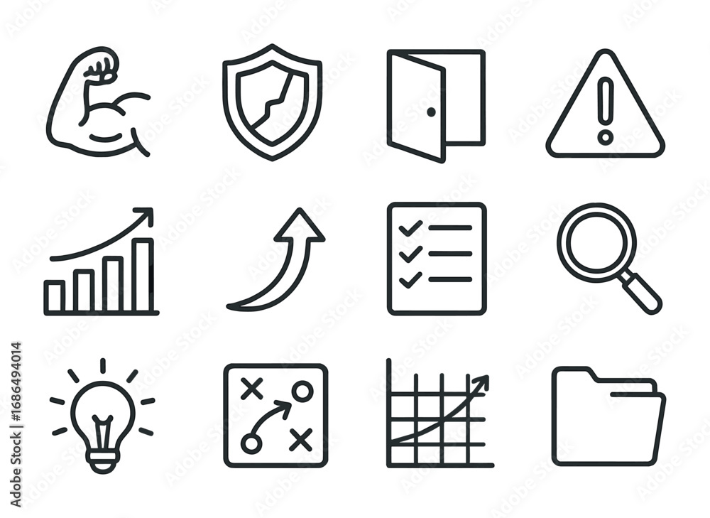 SWOT Analysis Icons. Outline icon set of SWOT analysis planning ...