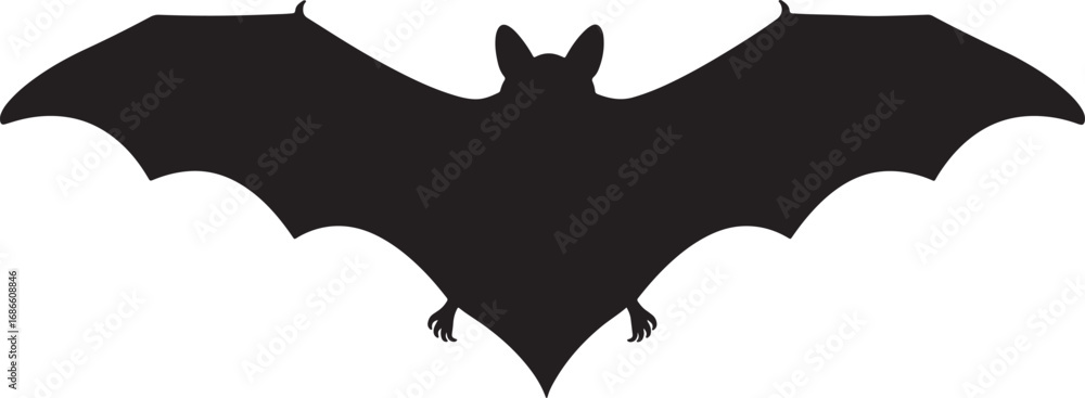 Creepy bat silhouette flying with its wings spread wide, a spooky and ...