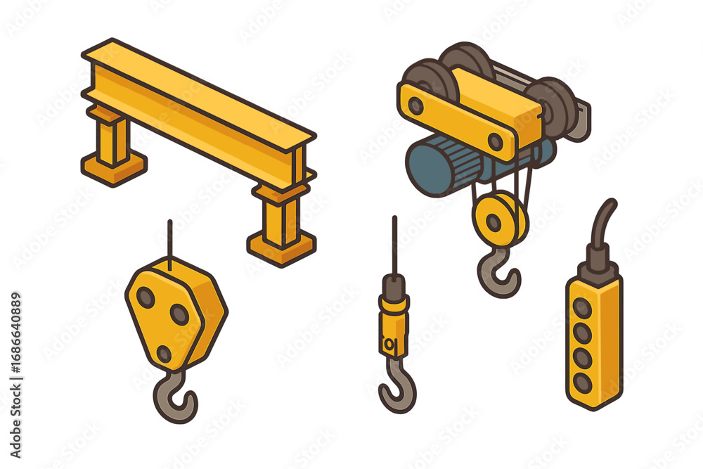 Стоковий вектор Overhead Crane Icons Isometric Vector Set of Industrial ...