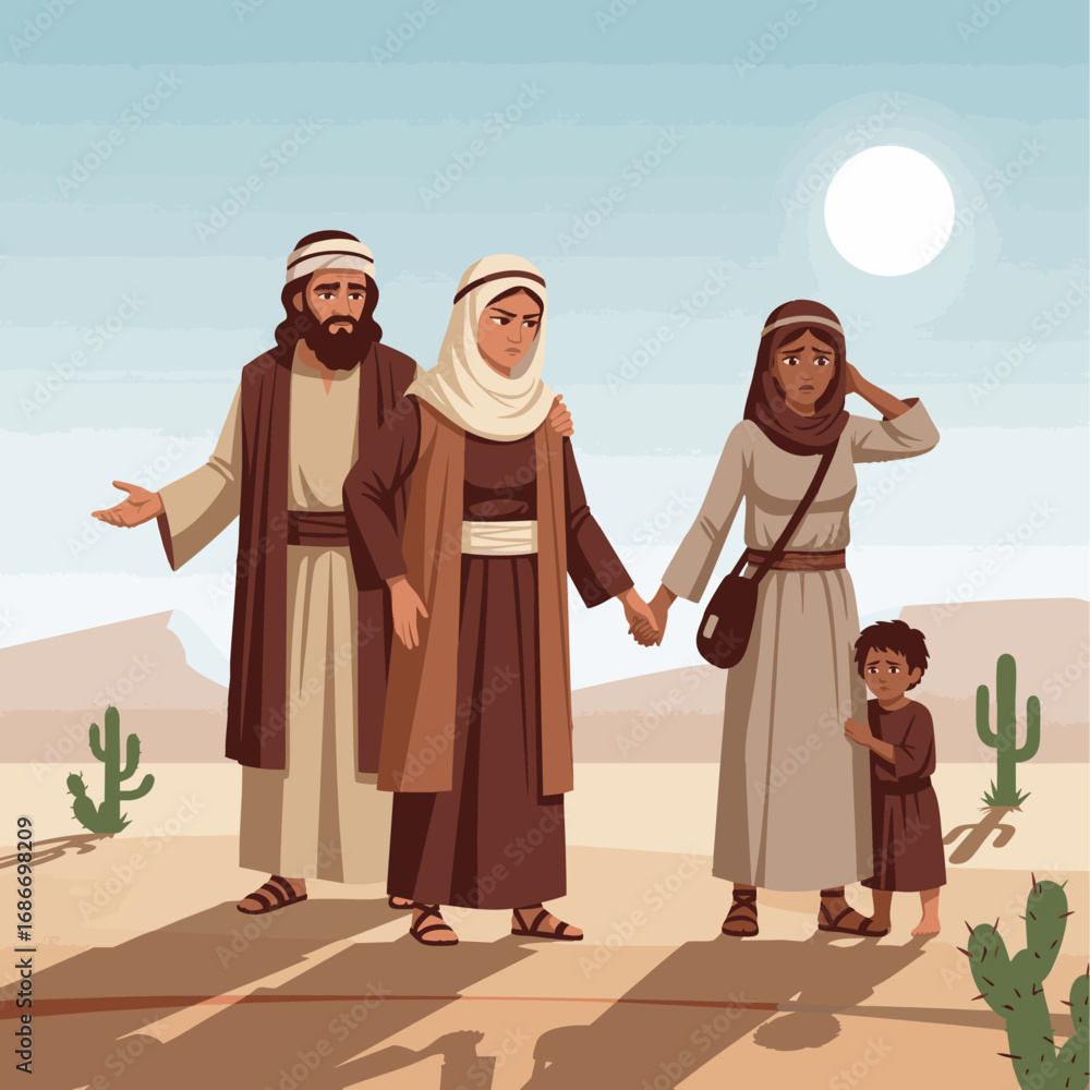 Abraham and Sara cast out Hagar and Ishmael Stock Vector | Adobe Stock