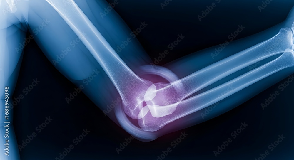 Medical X-ray of Human Elbow Joint with Purple Pain Highlight. Stock ...