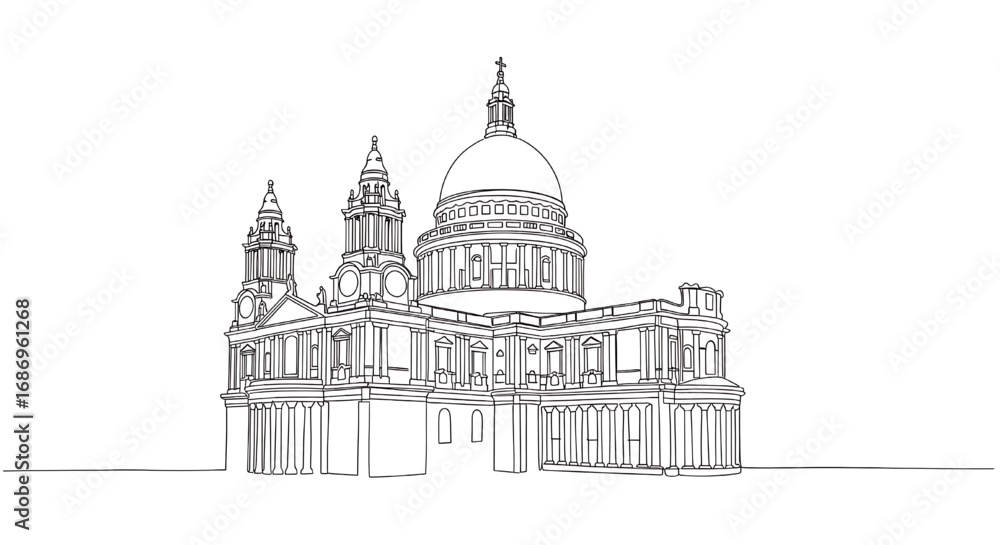 Continuous line art of St. Paul's Cathedral in London, England. An ...