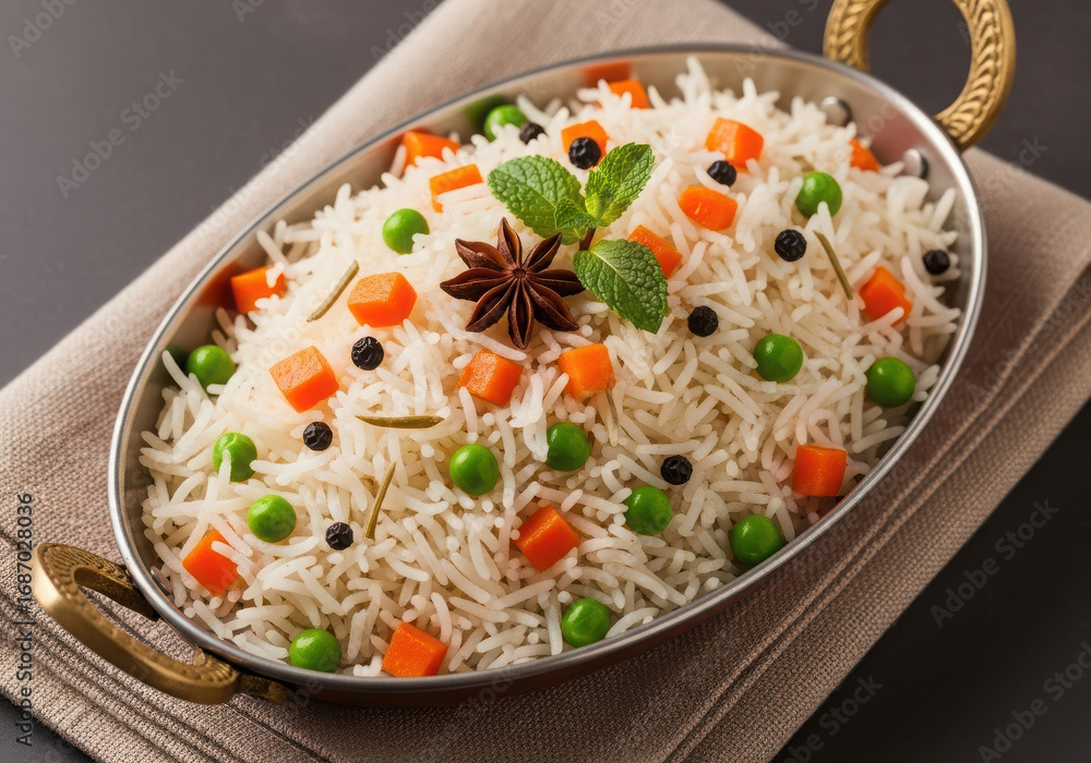 Delicious indian vegetable rice pilaf with carrots and peas Stock Photo ...
