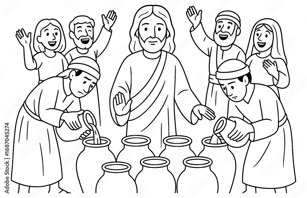 Wedding at cana scene depicting biblical miracle Stock Vector | Adobe Stock