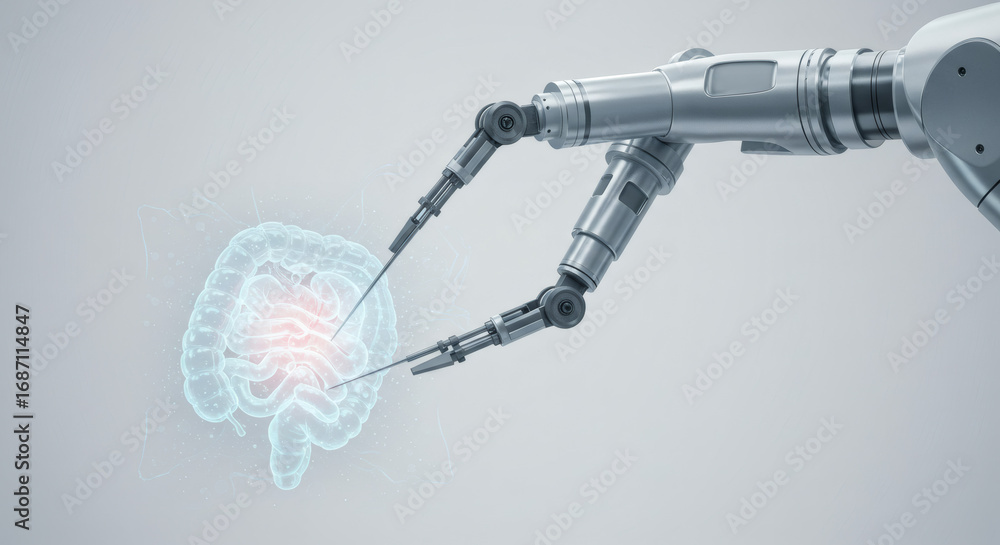 High-tech robotic surgery concept featuring mechanical arms performing ...