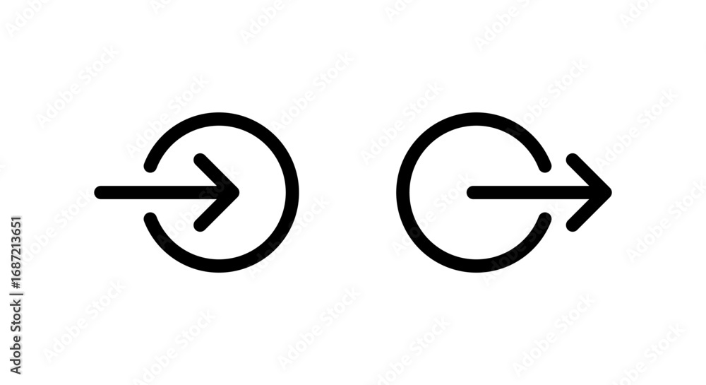 Login and logout icon. Entrance and exit symbol. Arrow in circle for user account access Stock ...