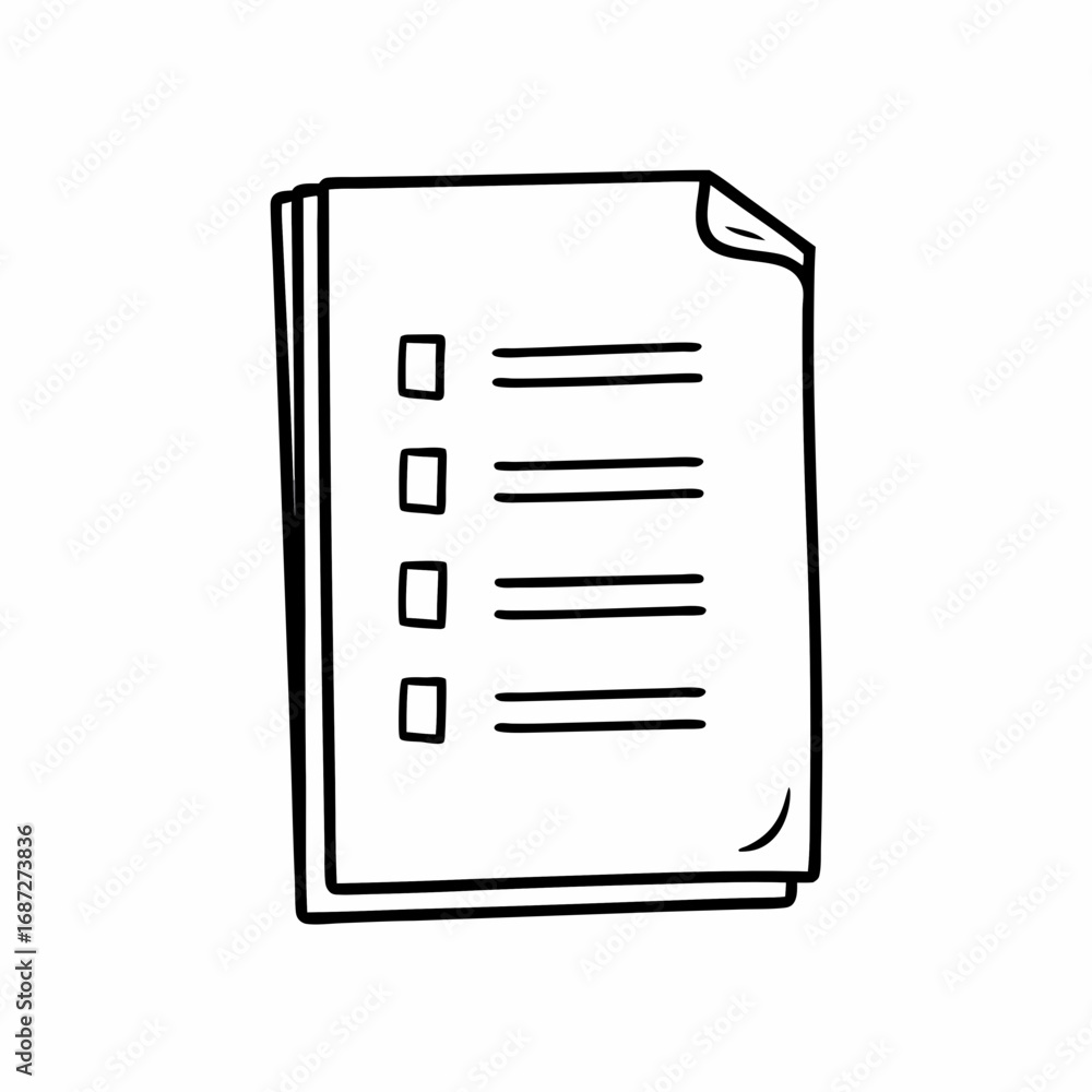 Hand drawn checklist with four items and lines on a stack of paper with ...
