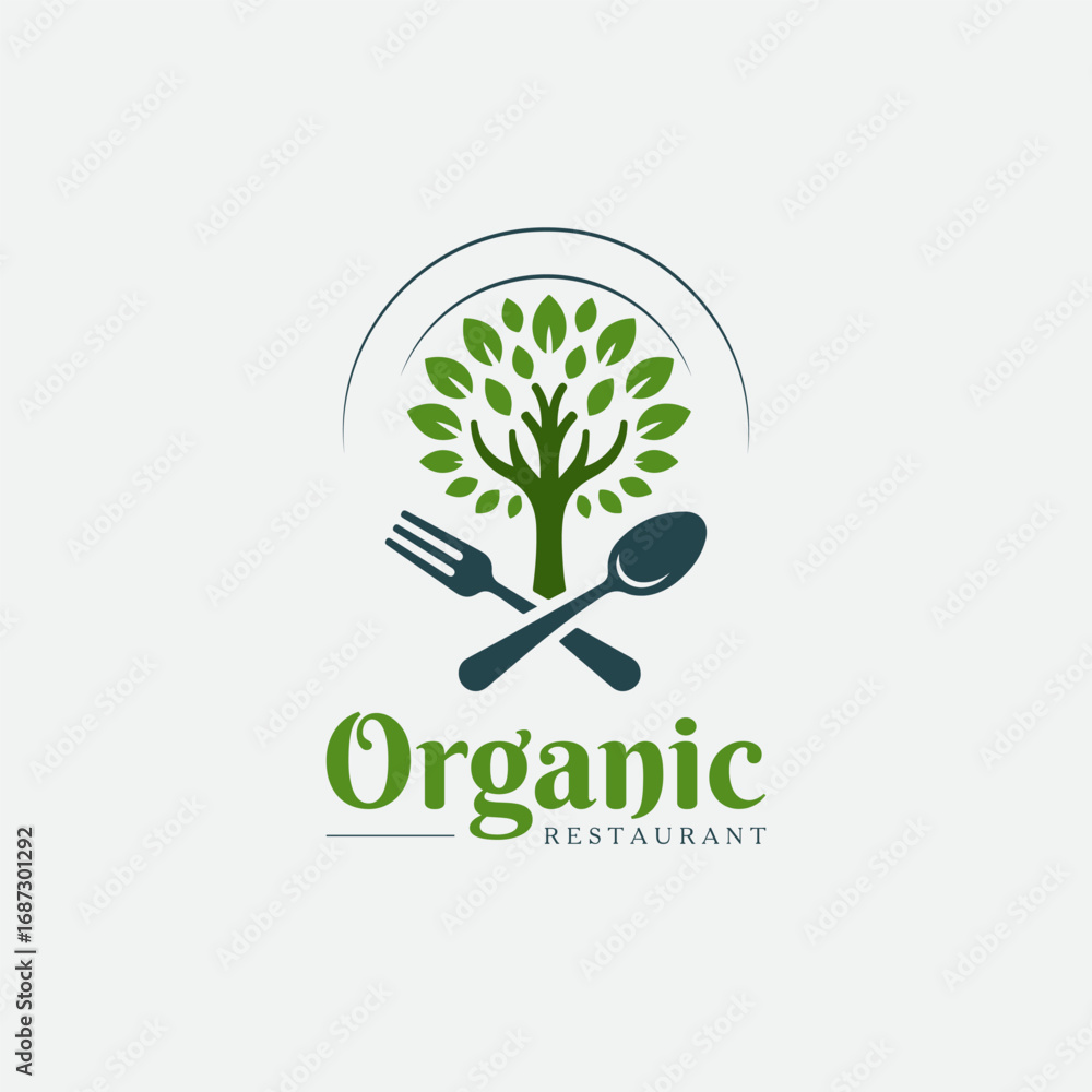 logo design combination of spoon fork and tree, logo for healthy food ...