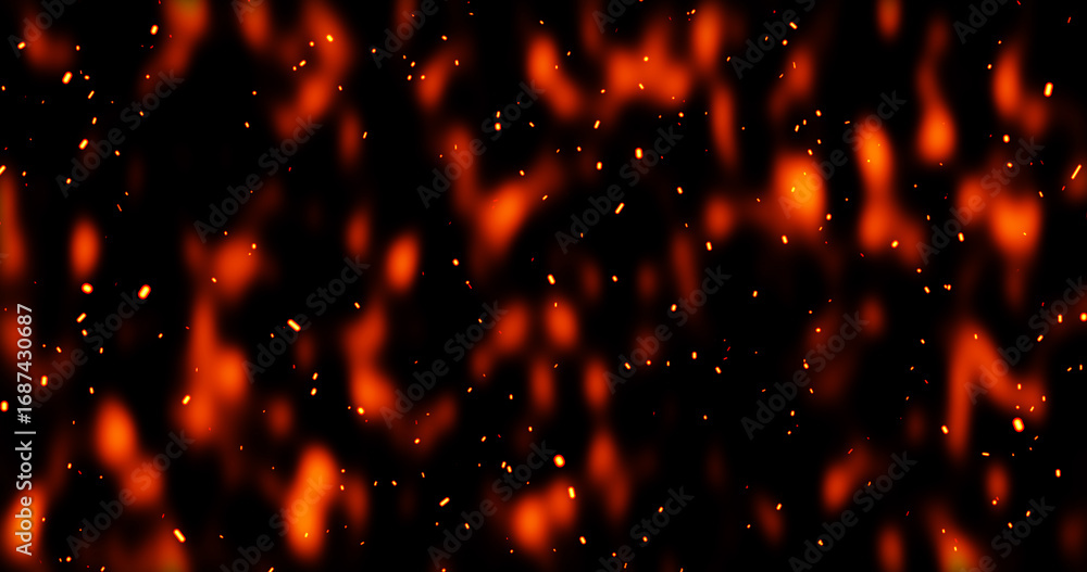 Realistic surreal ember fire dust slowly rising up with smoke in black ...