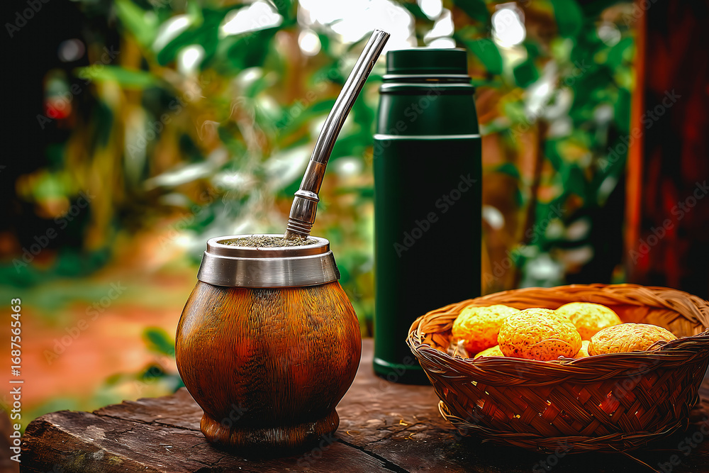 Mate recién preparado con chipa almidón, receta tradicional de Paraguay ...