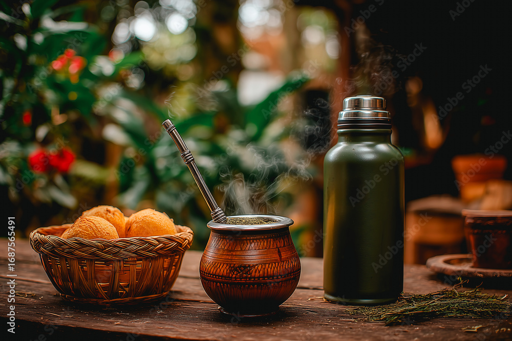 Mate recién preparado con chipa almidón, receta tradicional de Paraguay ...