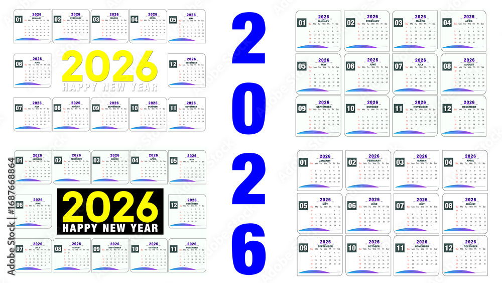 2026 printable 12 month calendar isolated transparent background ...