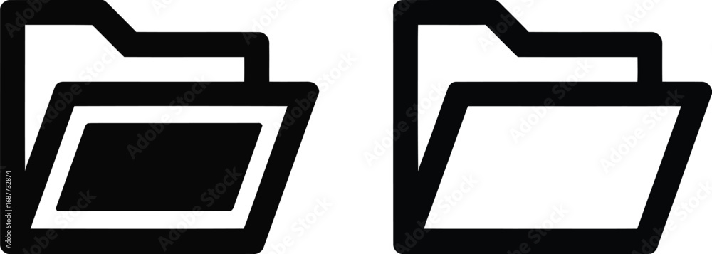 Open and Closed Folder Icons Black Outline Vector Graphics for File ...