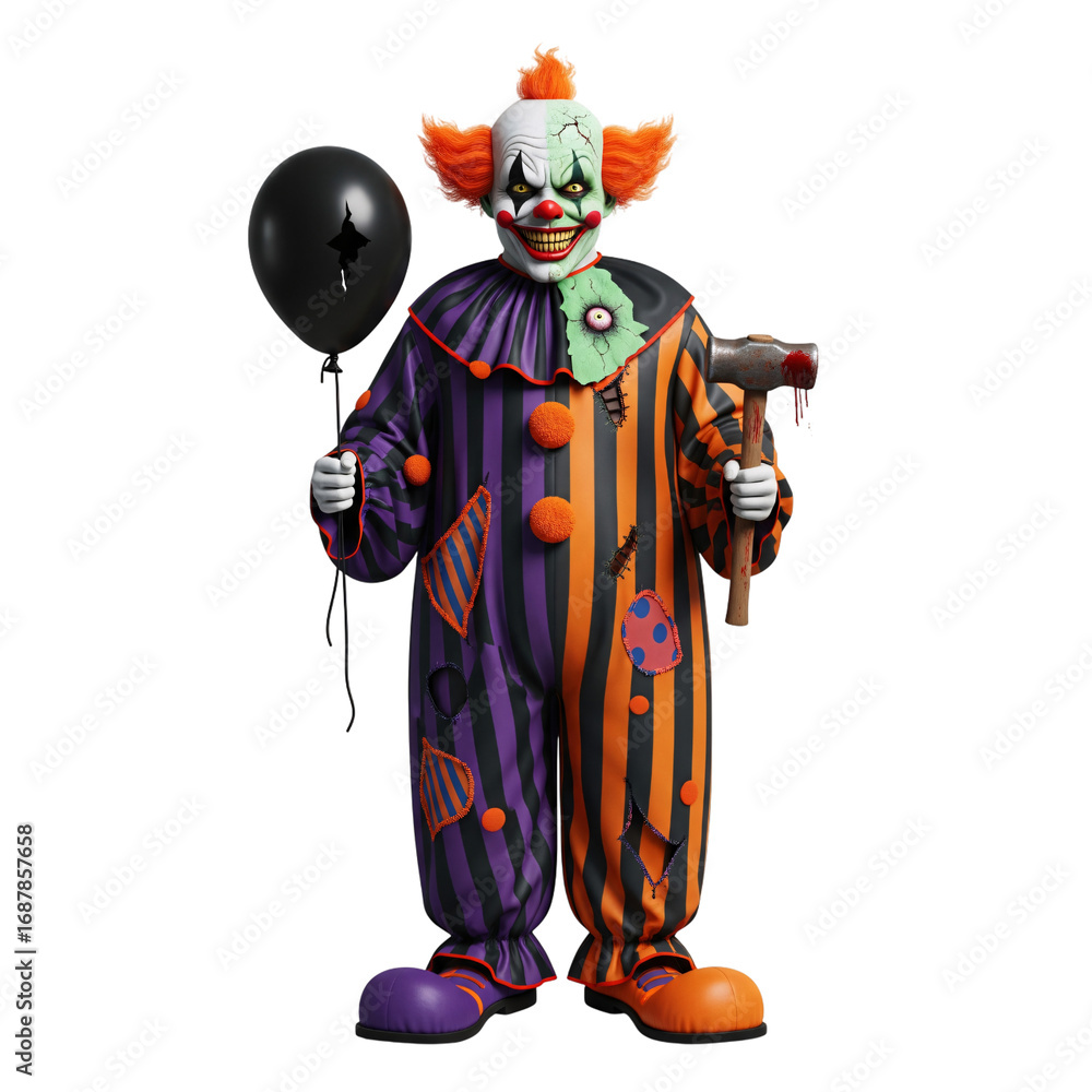 Terrifying Killer Clown in a Colorful Halloween Costume Holding a ...