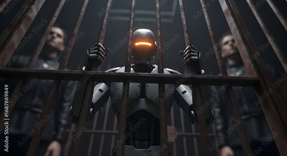 Robot jail bars prison futuristic technology ai artificial intelligence ...