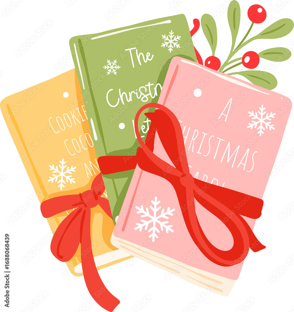 Christmas Book Bundle Clipart, Festive Holiday Reading Illustration ...