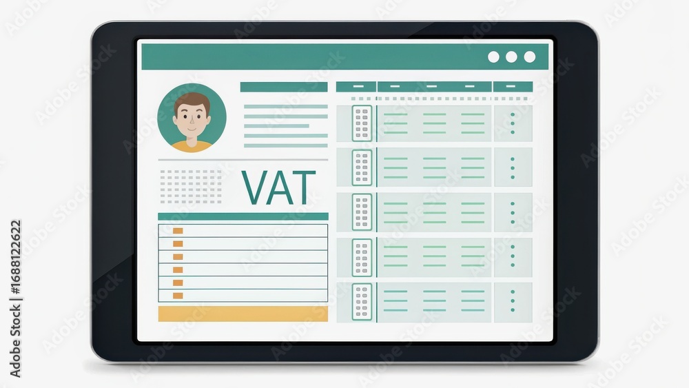Value Added Tax concept. Digital VAT form displayed on a tablet screen ...