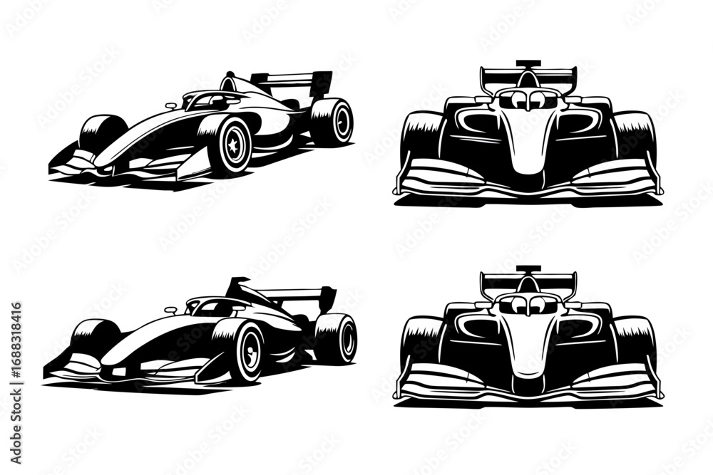 F1 car vector illustration set, iconic racing vehicle design, Formula 1 ...