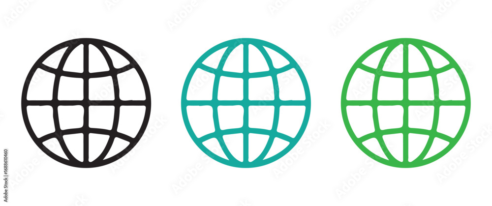 Modern Globe Symbols with Grid Lines in Multiple Colors for Global ...