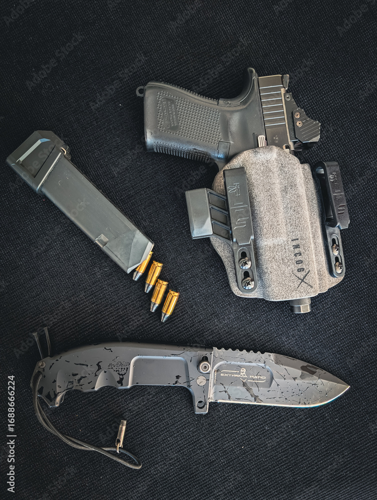 Baltics - SEPTEMBER 6 2025 A tactical everyday carry setup, including a ...