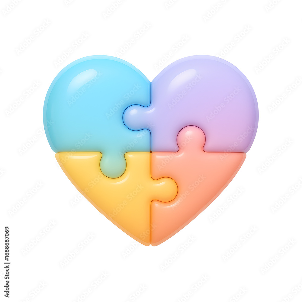 Heart-Shaped Puzzle Icon Design in 3D PNG with Transparency for Graphic ...