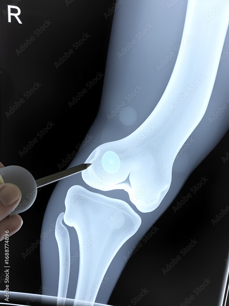 Photo Stock Doctor learn vertical X-ray of Knee joint dislocation after ...