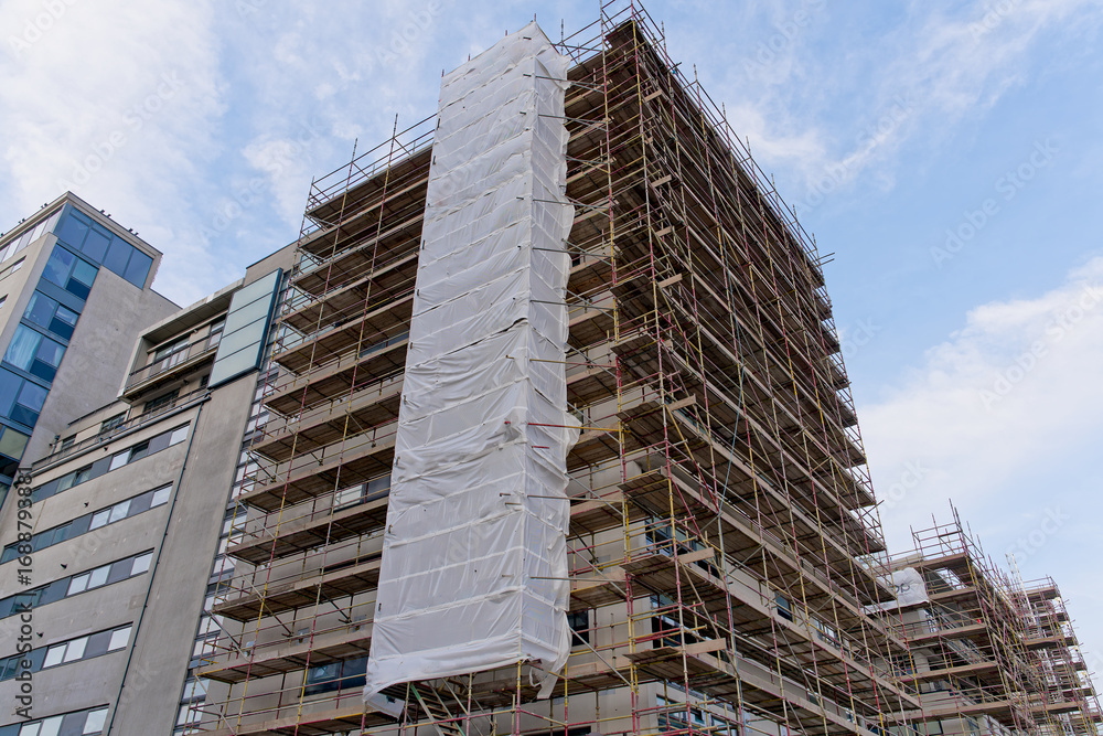 High rise residential building of flats with cladding being replaced ...