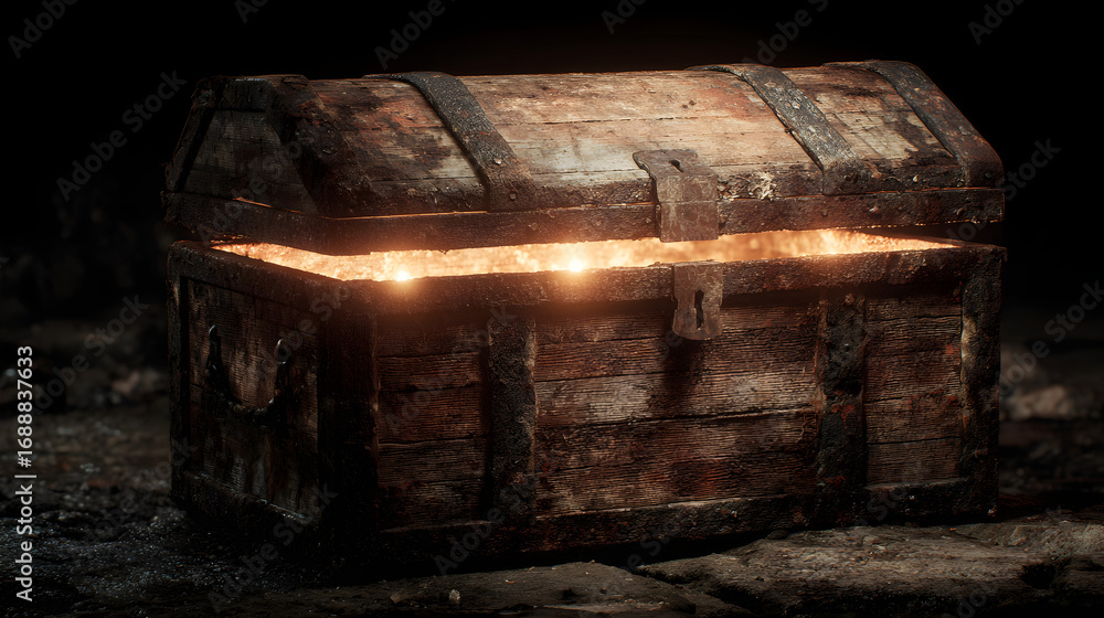 A realistic Halloween 2026 wallpaper of an old wooden chest glowing ...