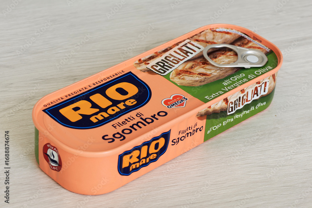 Italy – September 6, 2025: Rio Mare Grilled Mackerel Fillets in Tin by ...