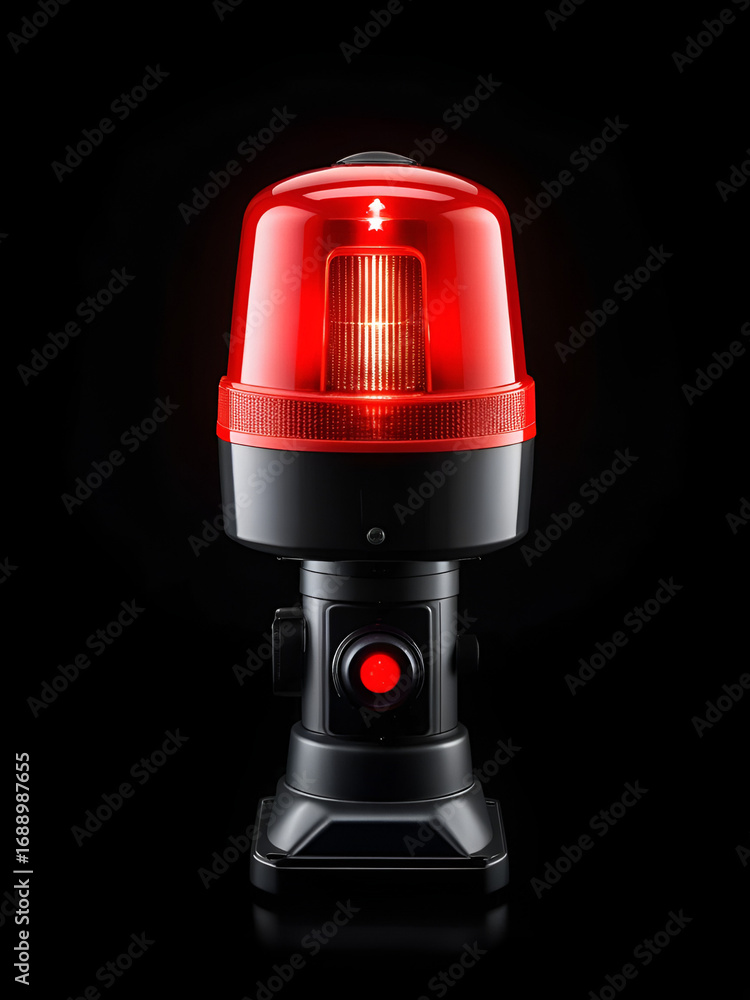 Foto de Stock Bright Red Warning Light Siren on Black Background for ...