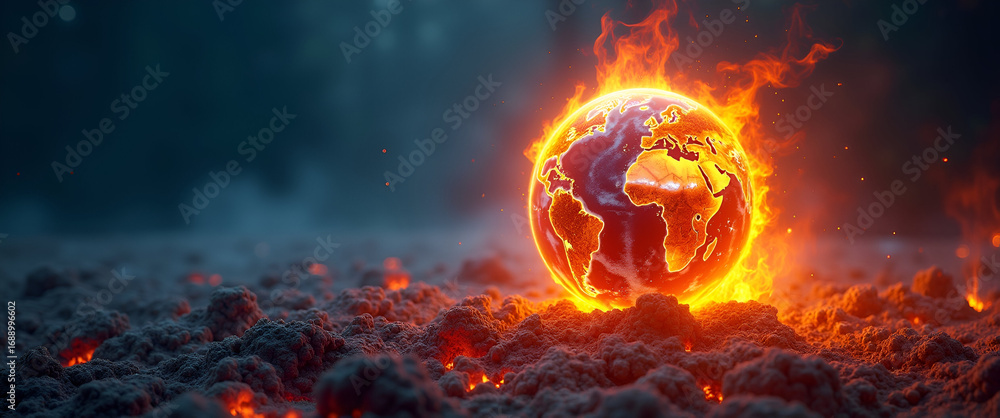 Graphic designers creating warming world concept art depicting ...