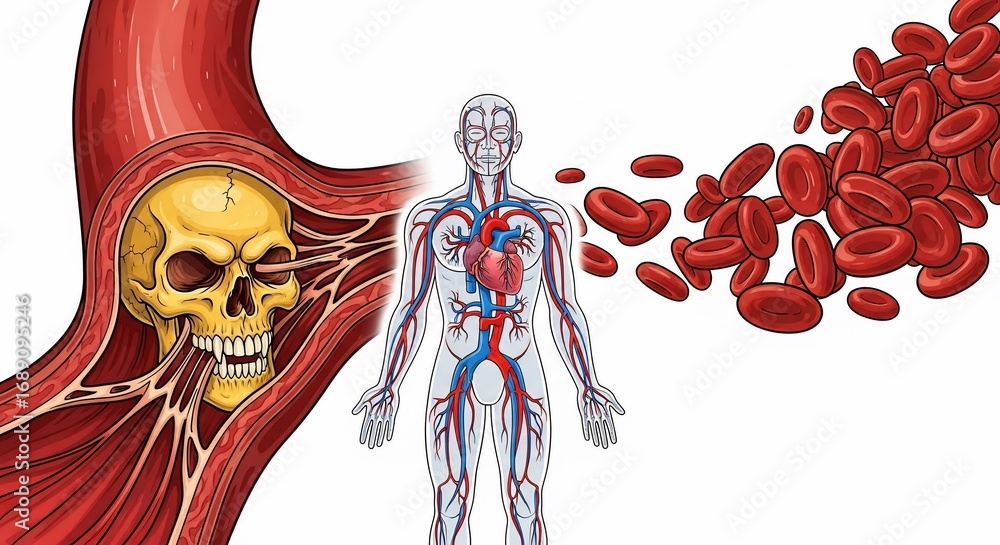 Ilustrace Anatomical medical illustration of blood cells with human ...