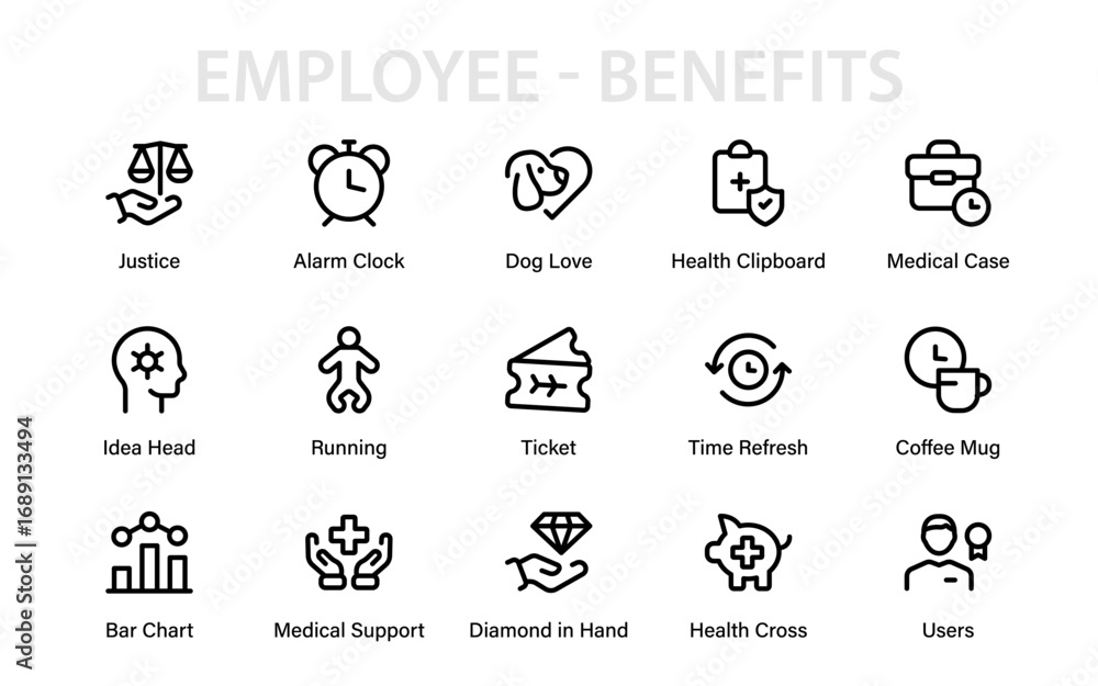 Employee Benefits Modern Line Icon Pack – Professional, creative, and ...